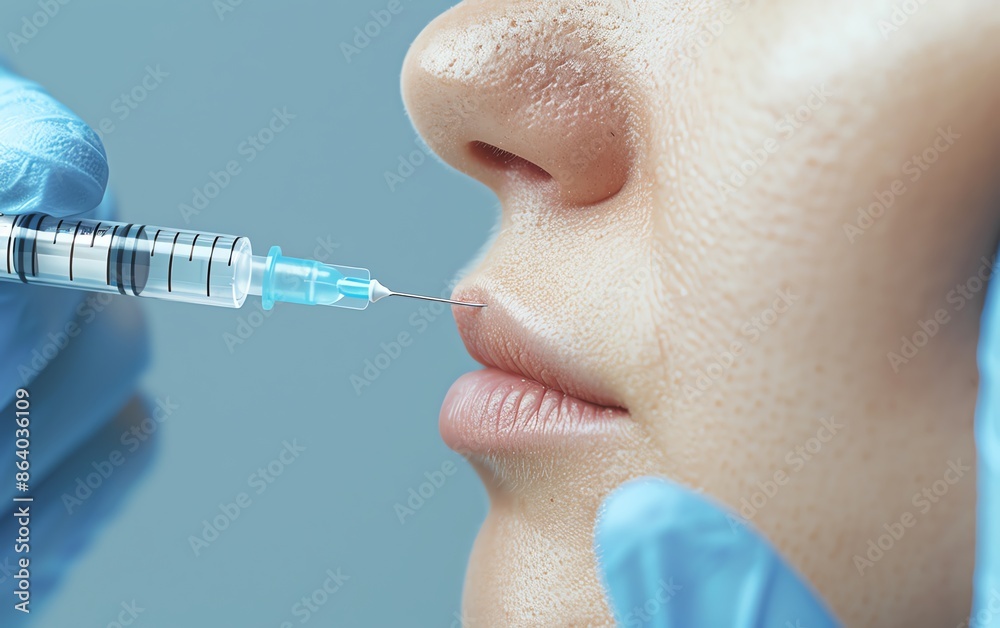 Medical professional performing a dermal filler injection in the cheeks ...