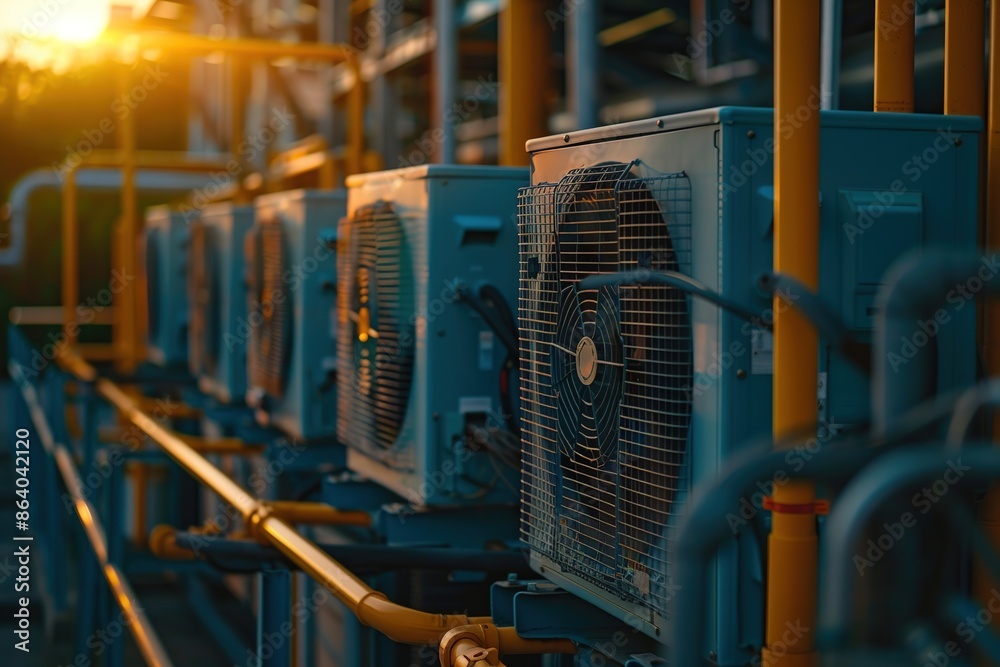 condenser unit or compressor outside factory plant. Unit of ac air ...