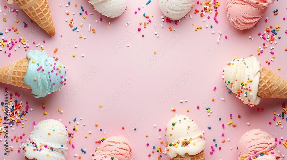 Cheerful ice cream frame with sprinkle borders, pastel background ...