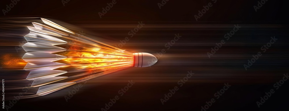 Tilting perspective of a powerful shuttlecock speeding rapidly ...