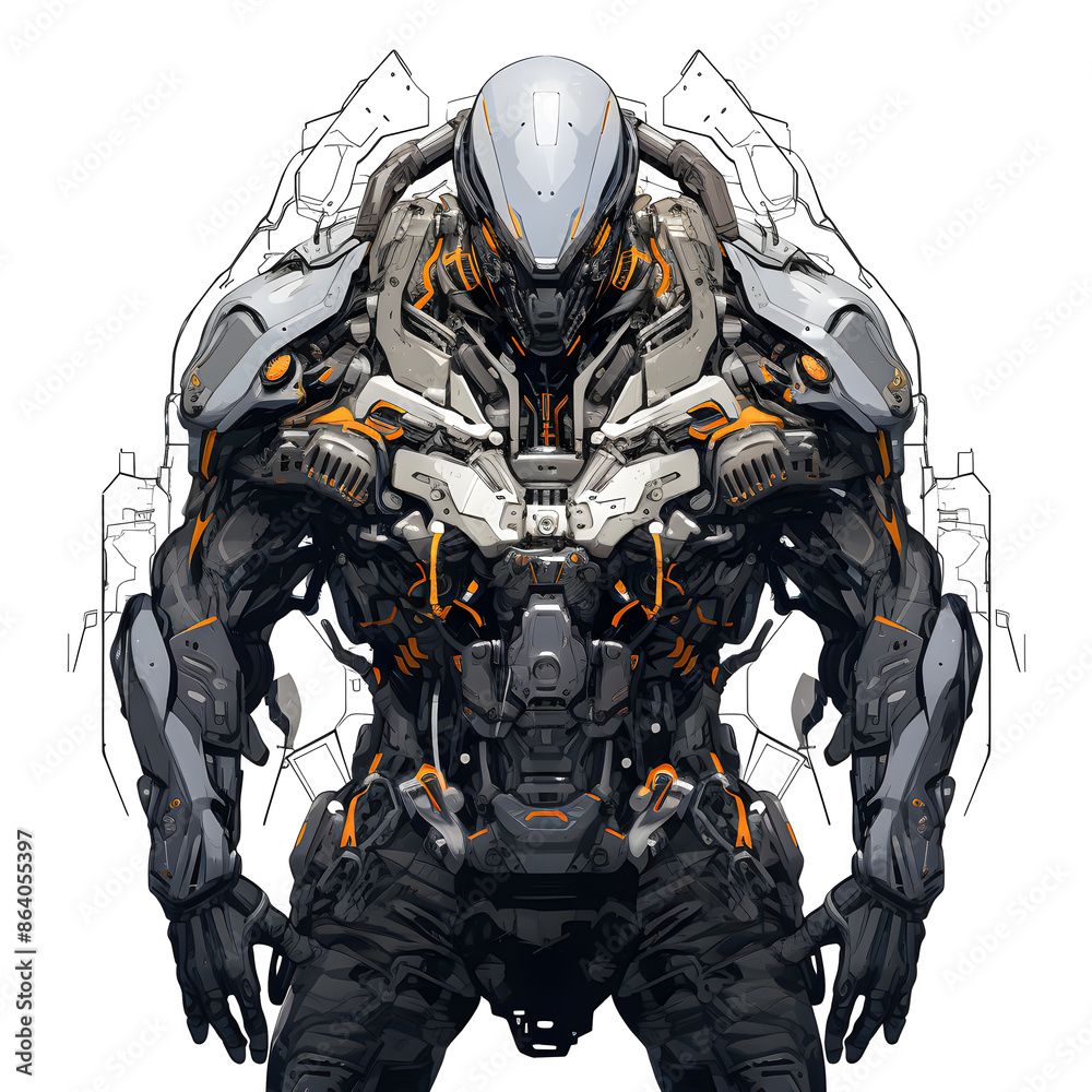 T-shirt design of a cyberpunk exo-suit pilot, mecha-inspired, armored ...