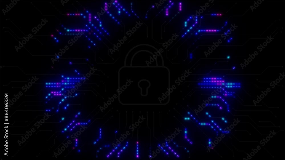 Cyber security concept - closed lock with circuit background animation ...