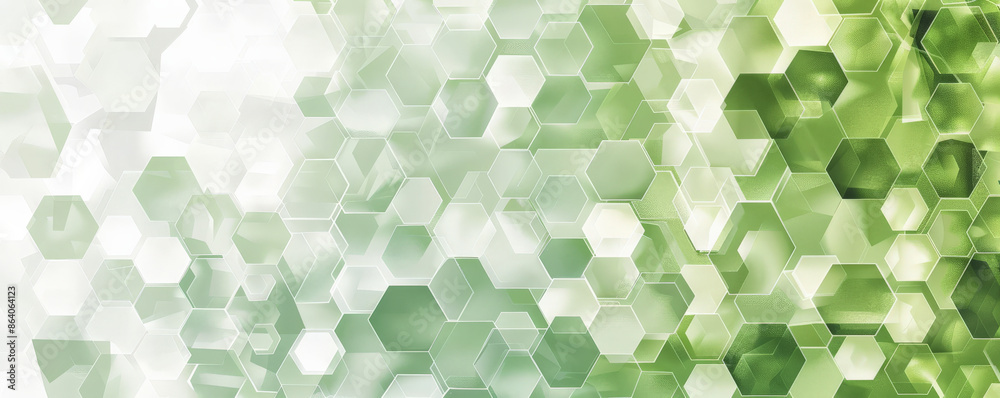 Abstract hexagon geometry background in shades of green and white. The ...