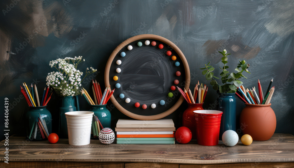 Classroom bulletin board showcasing creative student artwork and ...