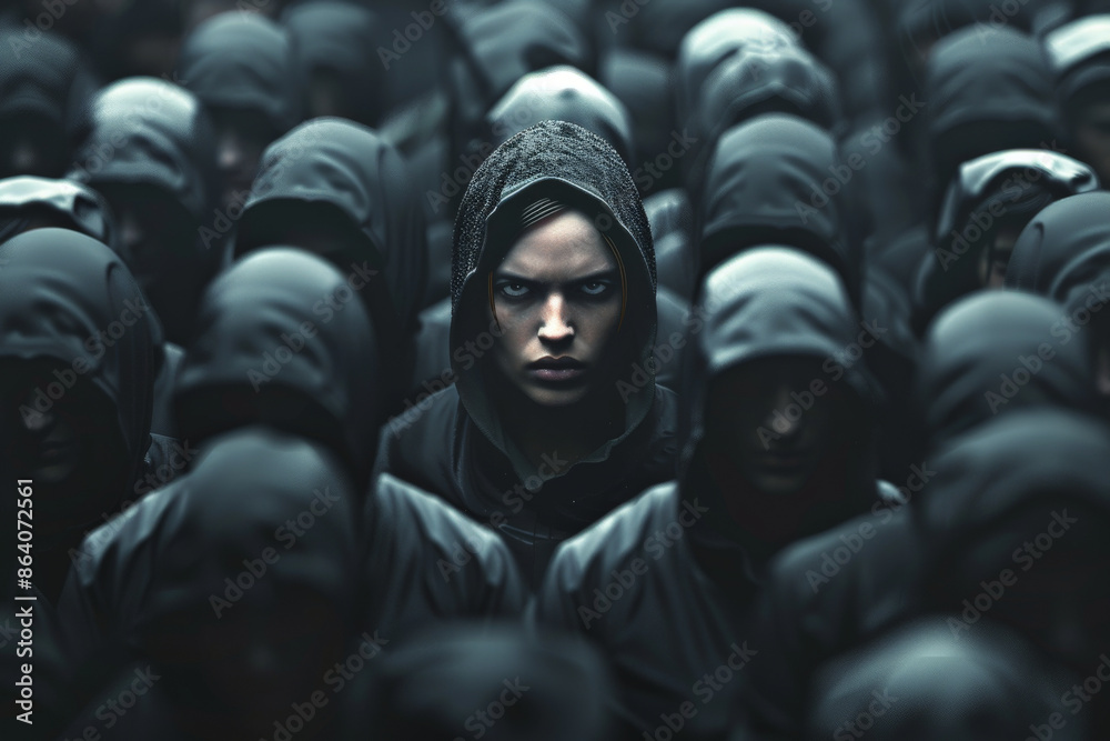 Amidst a dystopian crowd, a determined and angry woman stands out as a ...