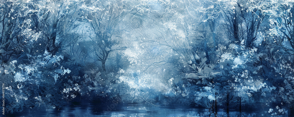 Ice background depicting a frozen forest, with trees covered in ice and ...
