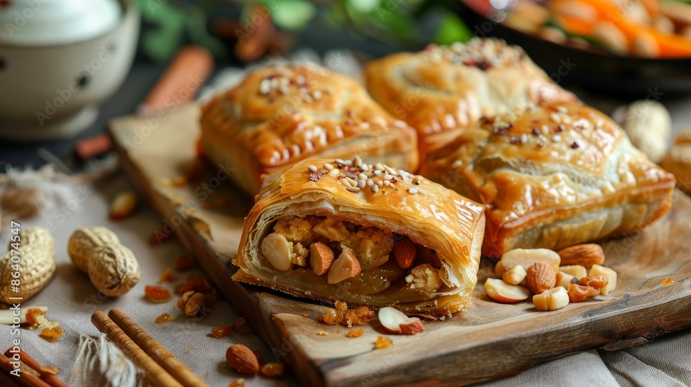 Moon cake with salted egg peanuts: A Chinese pastry filled with peanuts ...