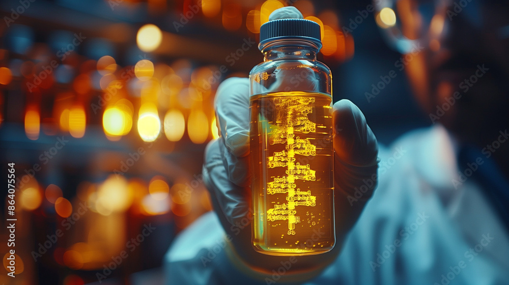 Scientist holding vial with liquid conducting genetics research ...