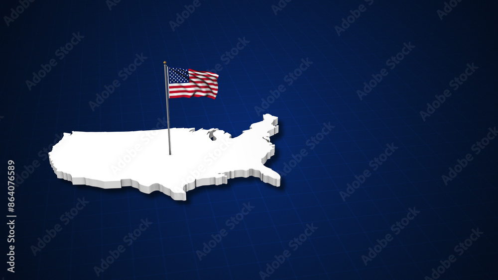 American flag on 3d map of USA with copy space Stock Illustration ...