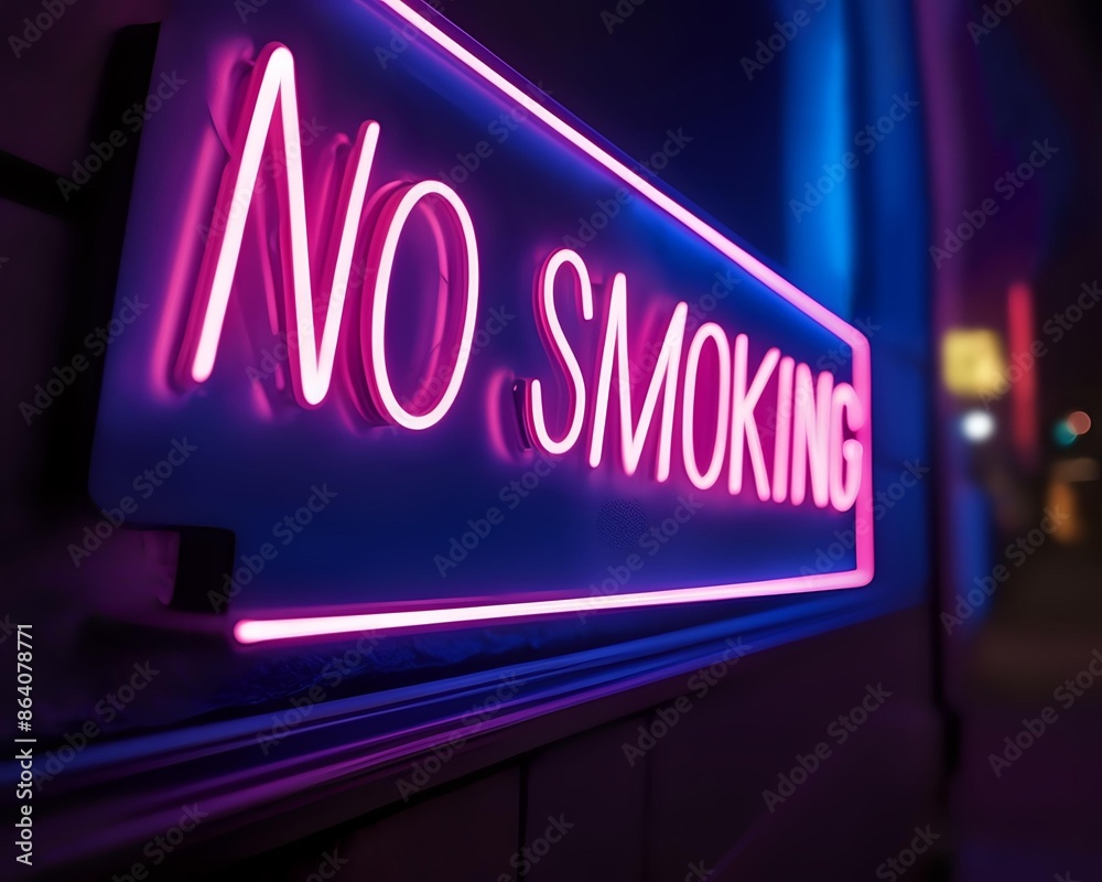 Neon signs saying "no smoking" are placed in poorly lit rooms, such as ...
