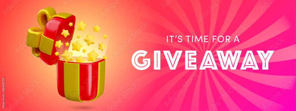 Vector Cartoon 3d giveaway horizontal banner. Festive realistic gift ...