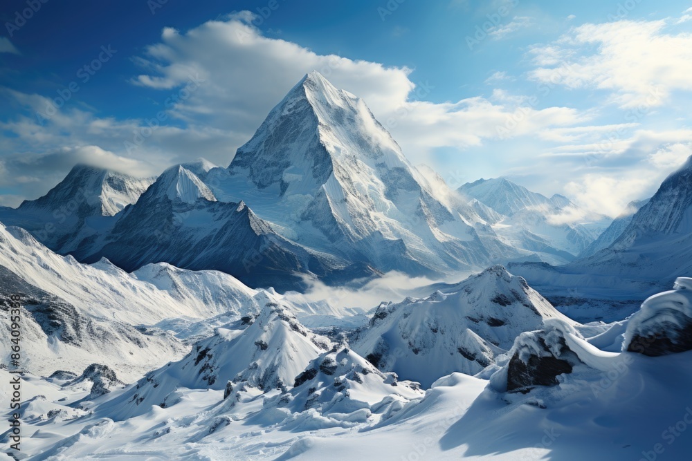 Beautiful landscapes of Mount Everest snow covered under white ...