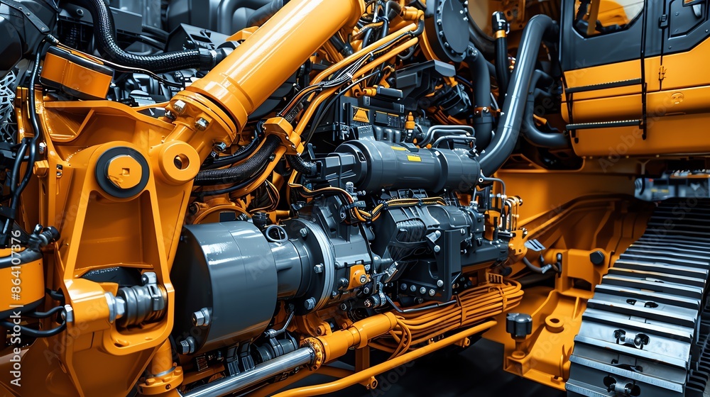 High-resolution image of an excavator's engine bay, isolated on white ...