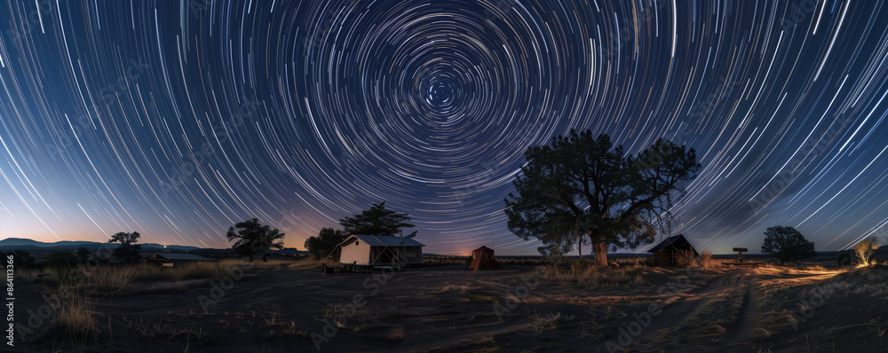 Star Trails: Long-exposure image of the night sky showing circular star ...