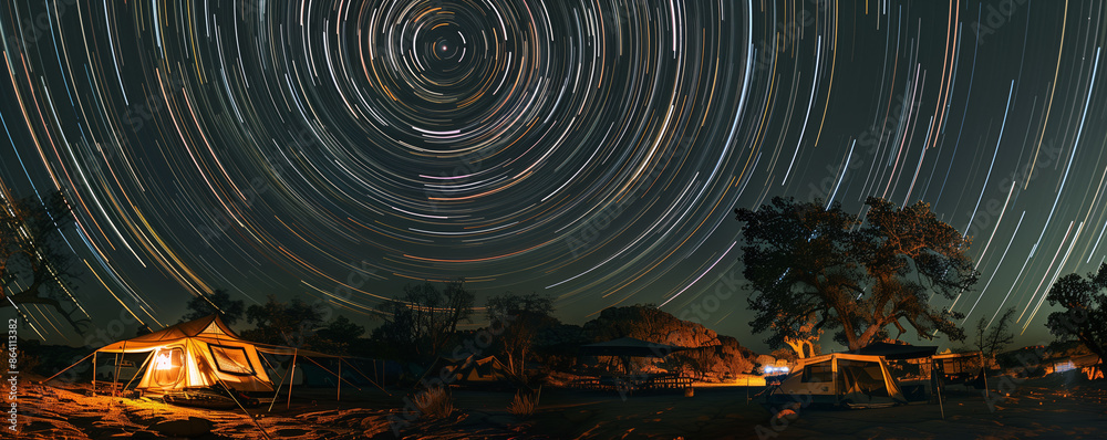 Star Trails: Long-exposure image of the night sky showing circular star ...