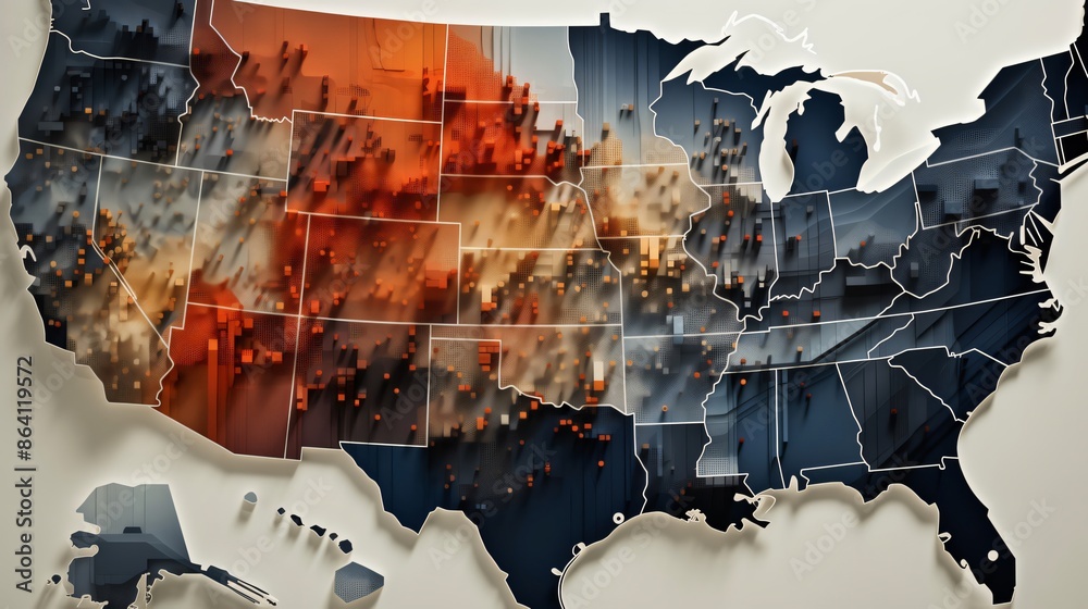 United states of america map showing population density with extruded ...