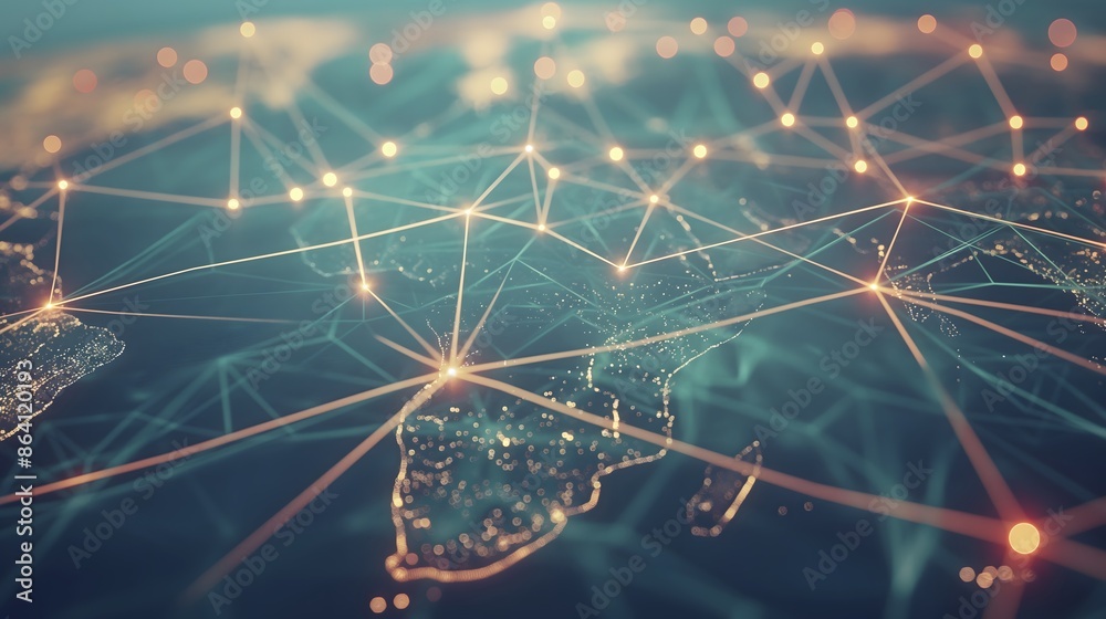 3. Produce a visually striking image of a global network, showcasing a web of interconnected ...