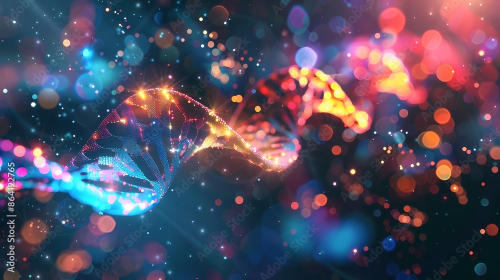 3D abstract background with floating, intertwined helix shapes and ...