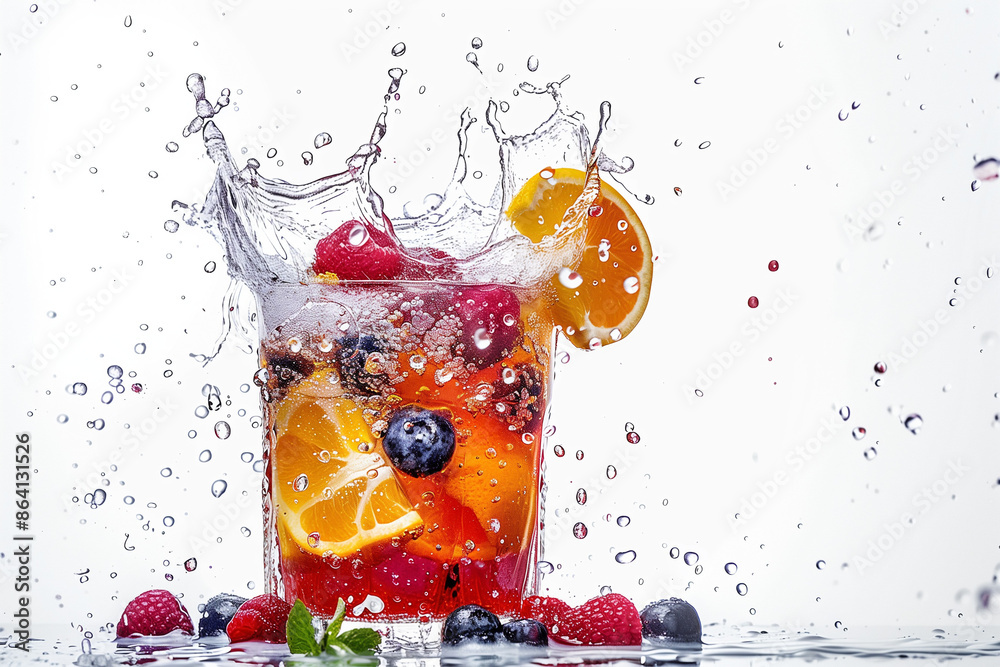 High-resolution commercial photography of a massive fruit drink splash ...