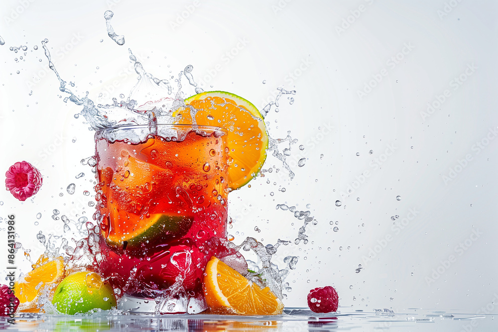 High-resolution commercial photography of a massive fruit drink splash ...