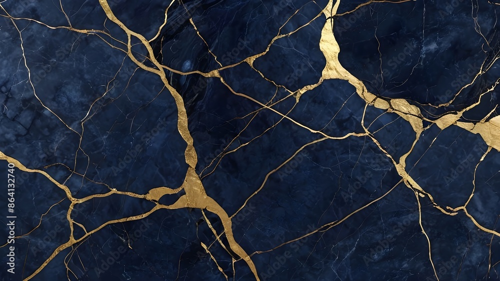 Elegant dark blue marble with gold veins, refined background for luxury ...