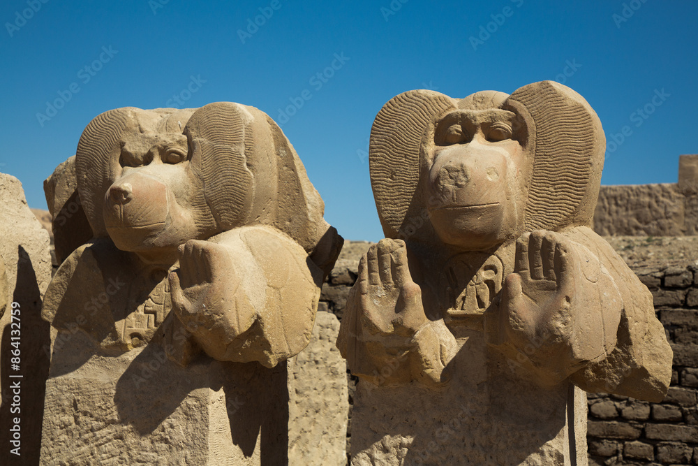 Statues of Babi, Baboon God, Ramesseum, Memorial Temple of Pharaoh ...