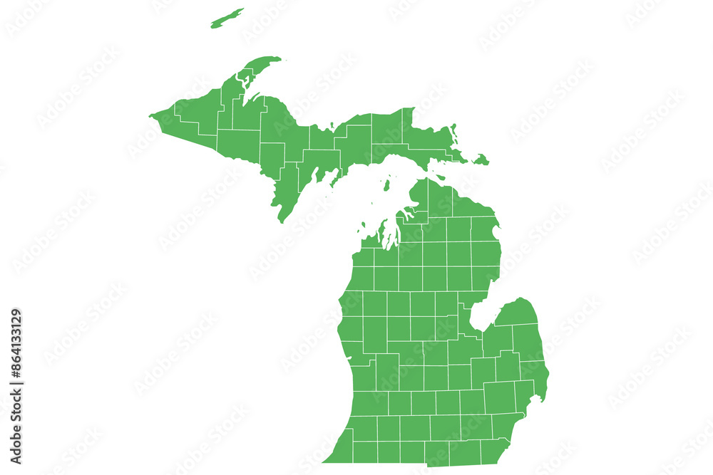 Michigan administrative map. counties map of Michigan, blank Map, empty ...