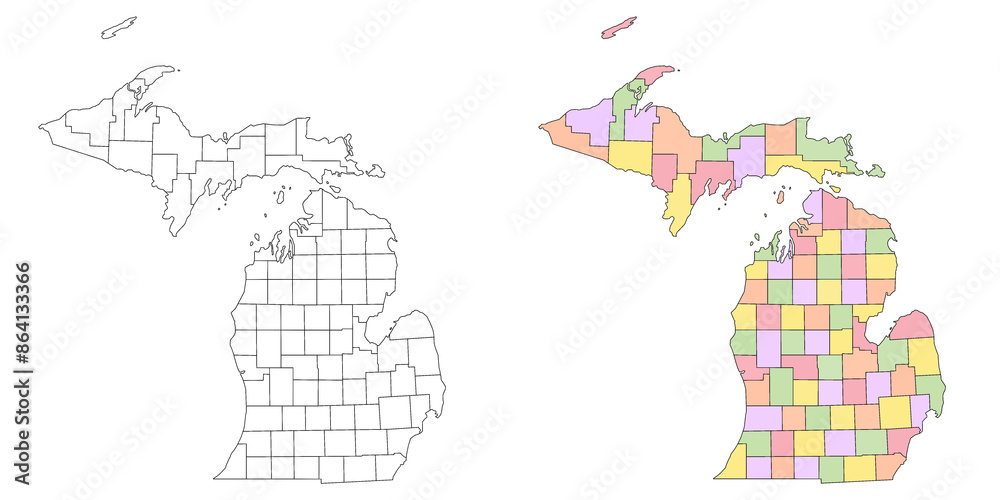 Michigan administrative map, Michigan outline and counties state map ...