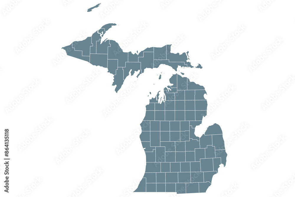 Michigan administrative map. counties map of Michigan, blank Map, empty ...