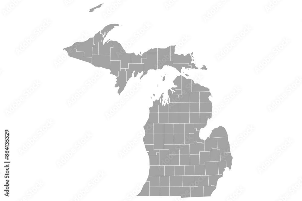 Michigan administrative map. counties map of Michigan, blank Map, empty ...