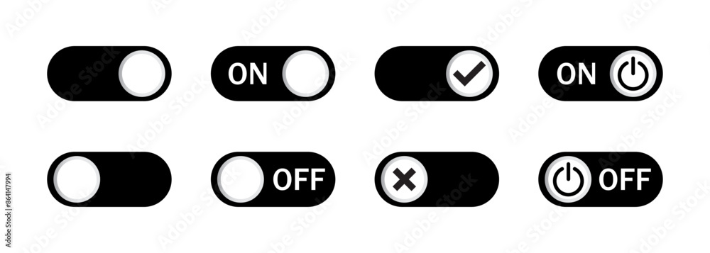 On, of switch button icon set. On, Off vector icon set in black color ...
