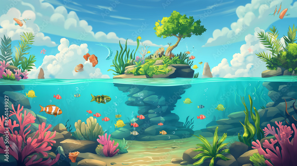 Underwater and island isolation background, game background, slot game ...