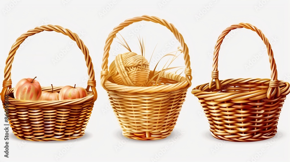 Collection of basket on transparency background PNG,woven baskets on ...