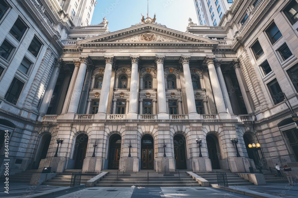 Here's the description with corrected grammar: Grand city hall facade ...