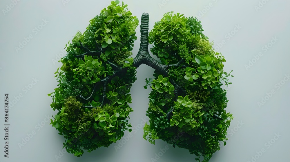 Green plants shaped like lungs on a white background, symbolizing ...