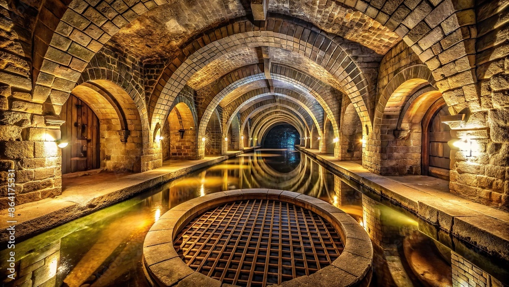 Underground sewer system in a medieval castle , medieval, castle ...