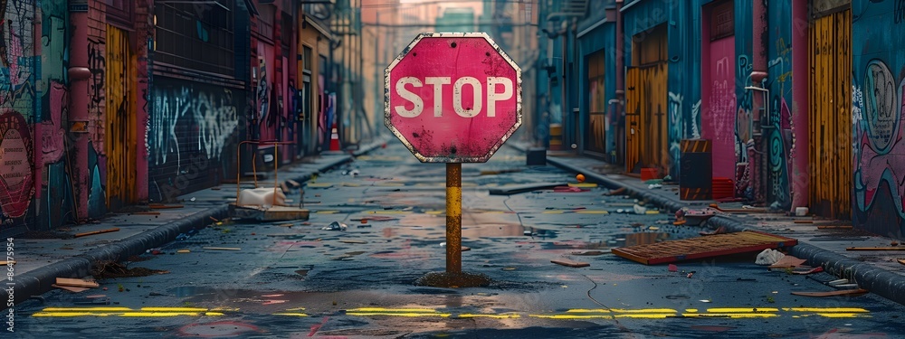 Prominent cherry colored stop sign situated at the intersection of a ...