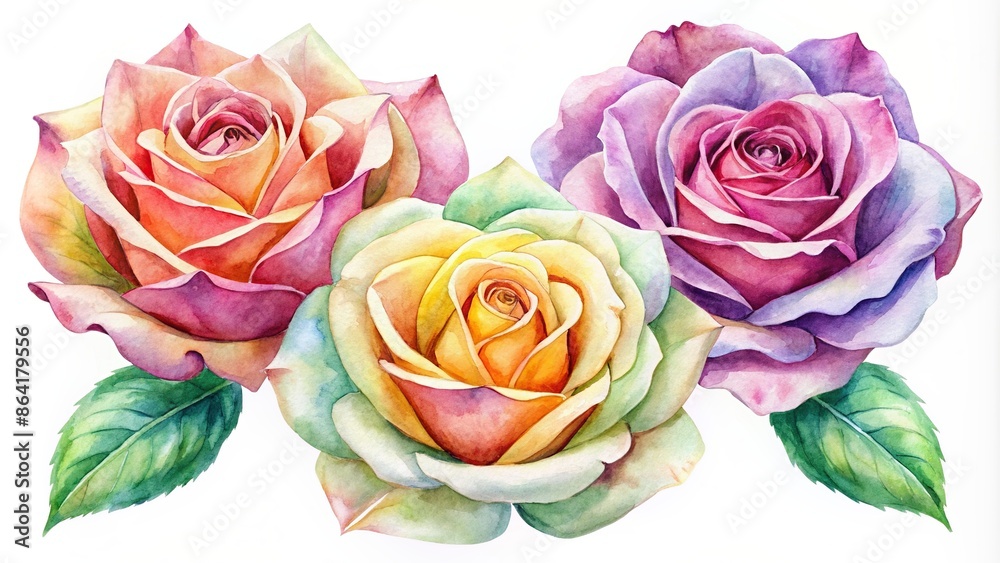 Highly-detailed watercolor rose clipart in various colors and angles ...