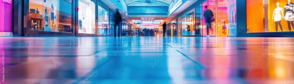 Bank closure announcement, deserted shopping mall, close up, focus on ...