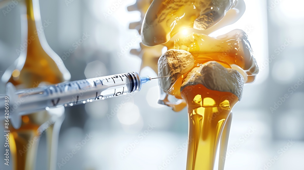 Photorealistic image of a real hip receiving a joint injection, on ...