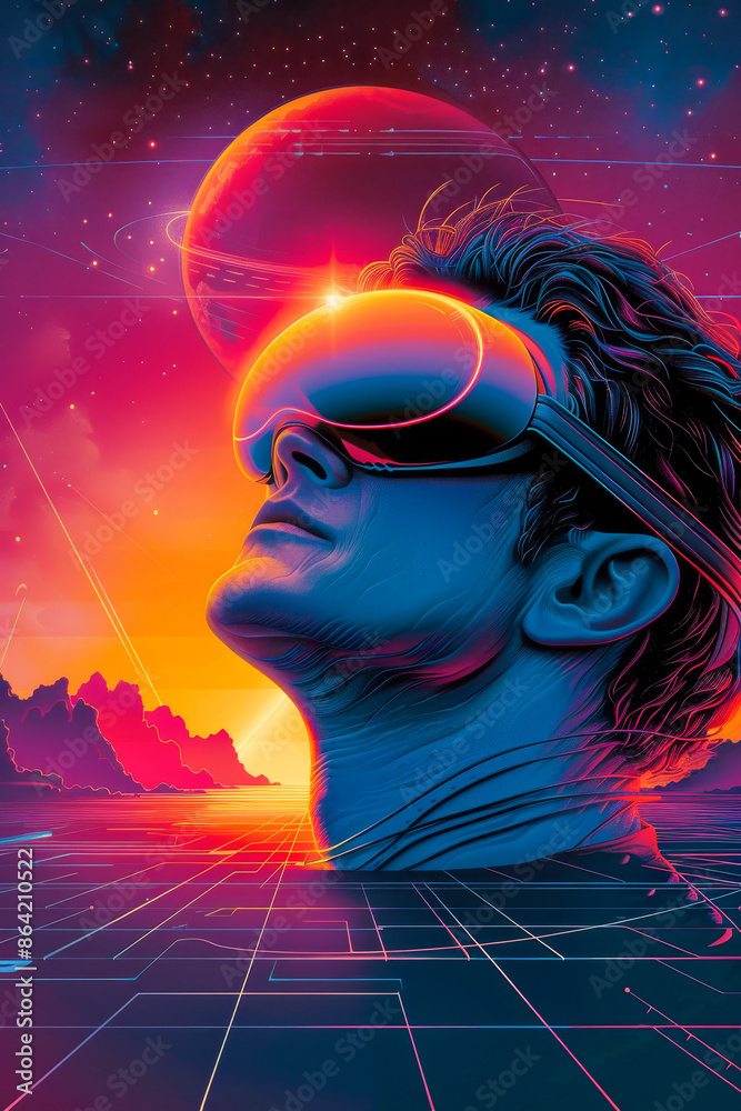 Synthwave, Vaporwave Poster. Generated image. A digital illustration of ...