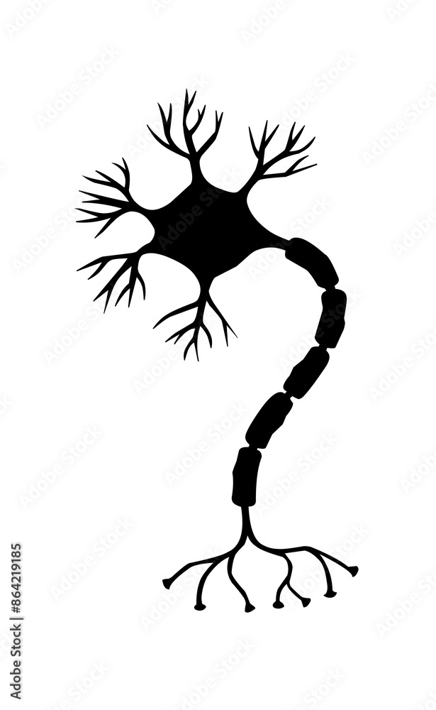 Brain neuron symbol. Human neuron cell symbol. Synapses, myelin sheet ...