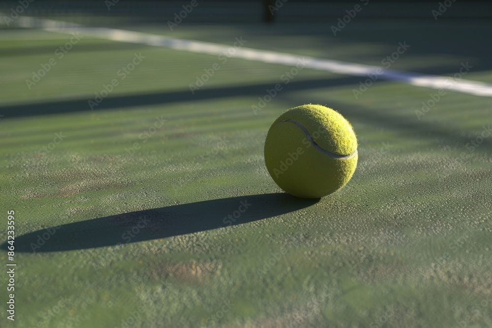 Olympic Tennis Court with 3D Illustration of Tennis Ball Mid-Bounce ...