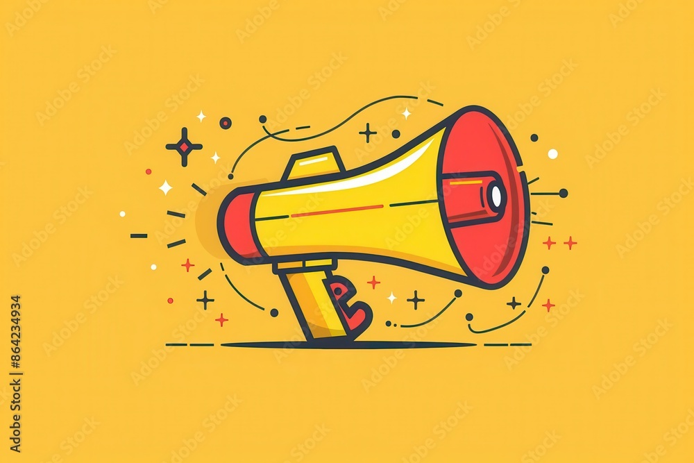 minimalist flat design of megaphone in bold color clean lines and ...