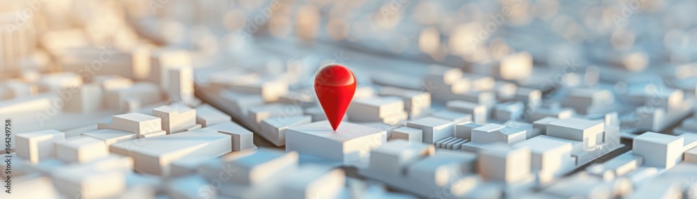 3D city map with a red location pin marking a specific location ...
