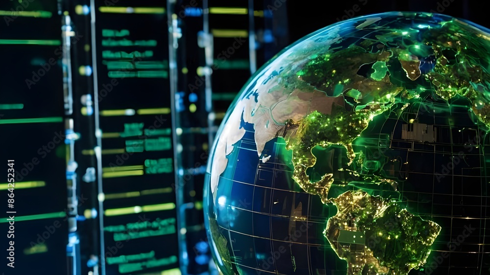 Detailed Globe with Green Earth Center, Vibrant Eco Concept, Green ...