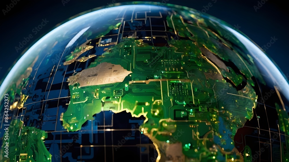 Detailed Globe with Green Earth Center, Vibrant Eco Concept, Green ...