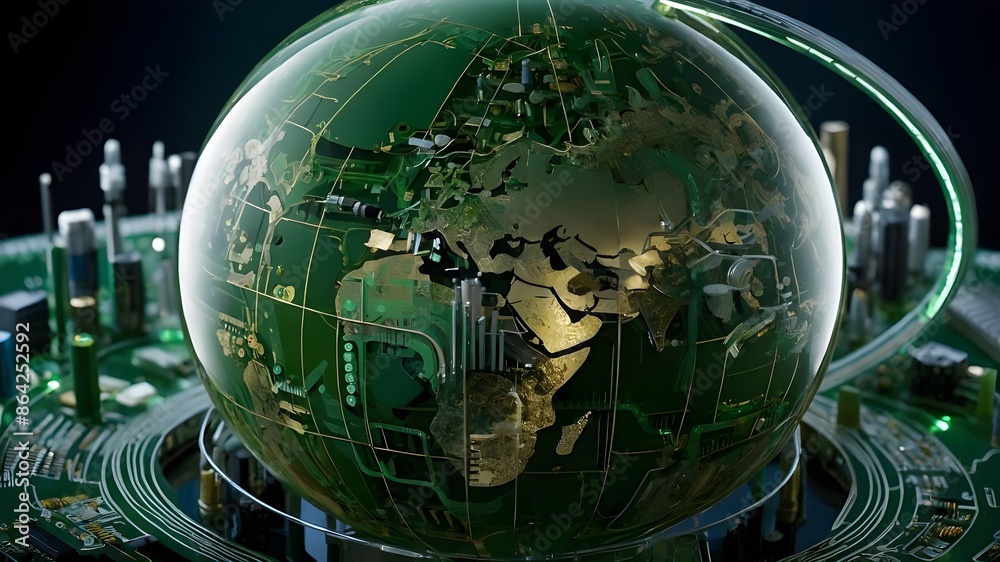 Detailed Globe with Green Earth Center, Vibrant Eco Concept, Green ...