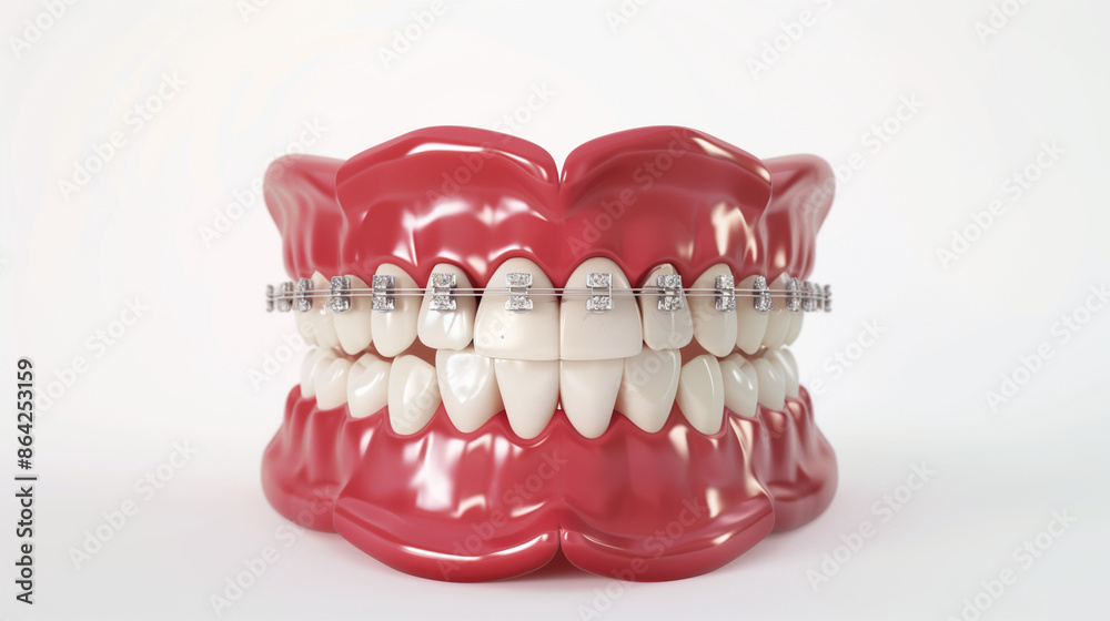 Professional 3D visualization of teeth with braces, emphasizing ...