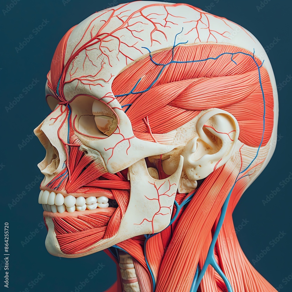 Detailed image of the anatomy of facial nerves and muscles for surgical ...